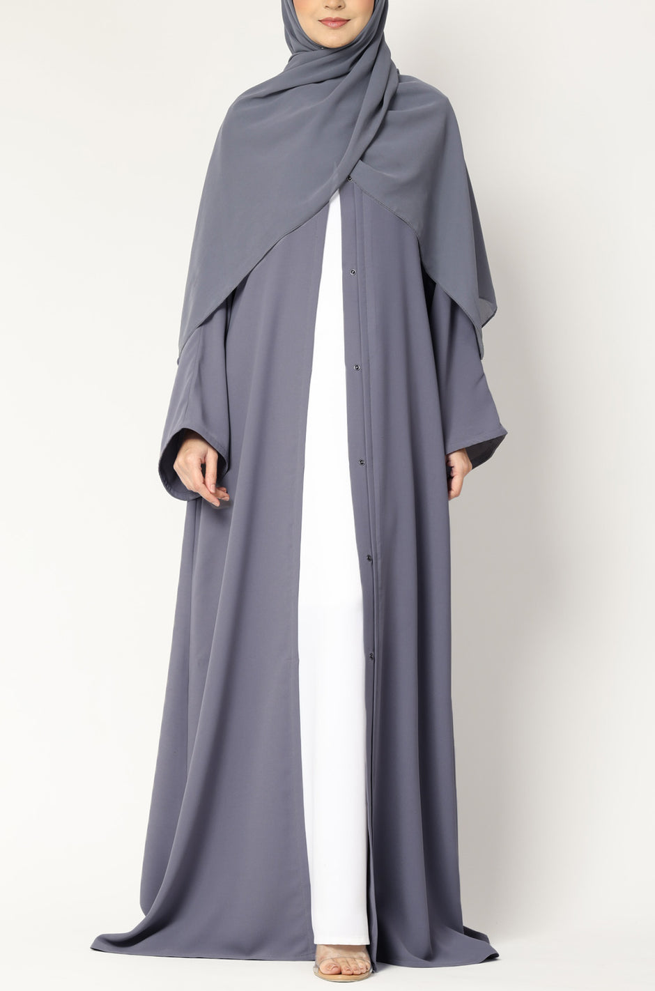 Simple Everyday Abaya - Front Open Cool Grey