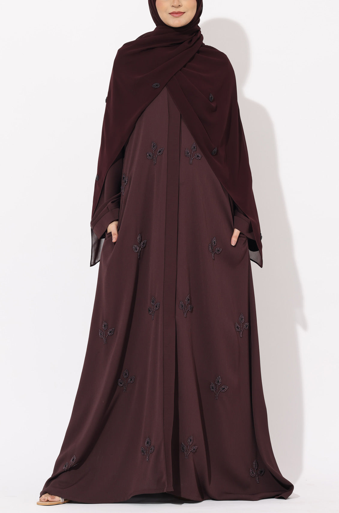 Luxury Pretty Petals Abaya Dress - Dark Brown