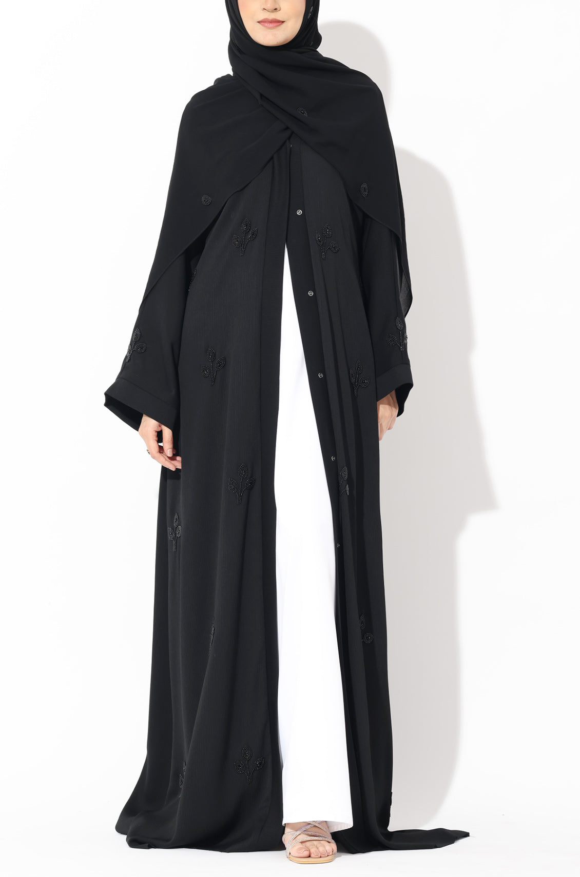 Luxury Pretty Petals Abaya Dress - Black