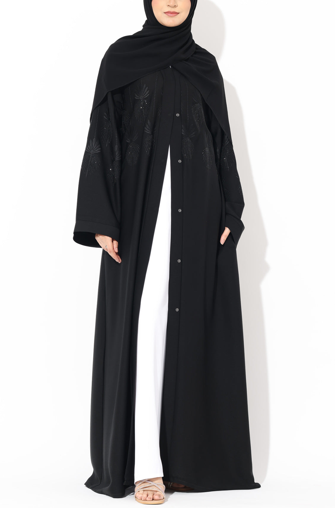 Black Crystal Embroidered Abaya
