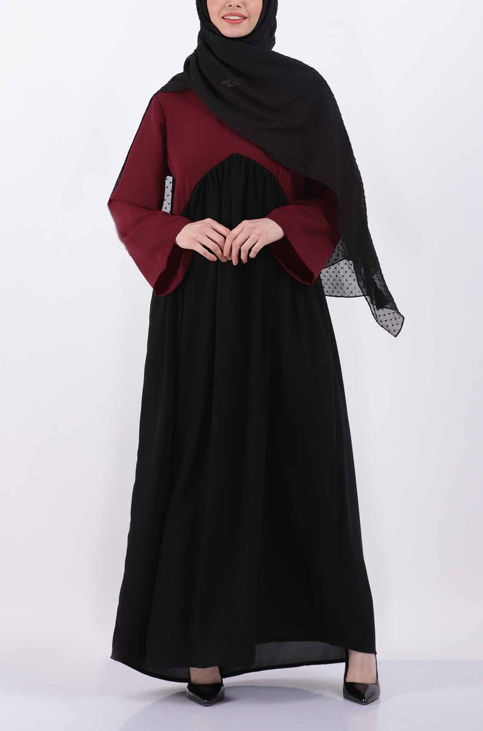 Color Block Maroon Gather Abaya – OnlyModest